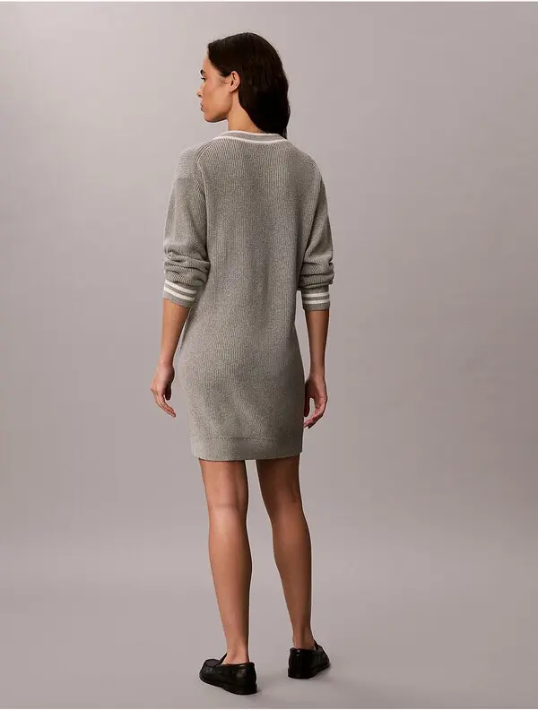 Calvin Klein Woven Monologo Tunic V-neck Dress - Grey Heather