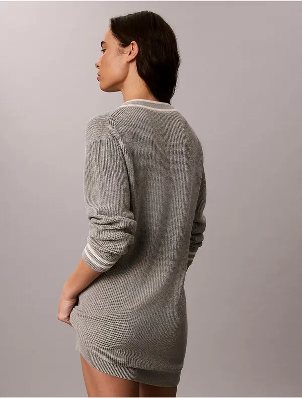 Calvin Klein Woven Monologo Tunic V-neck Dress - Grey Heather