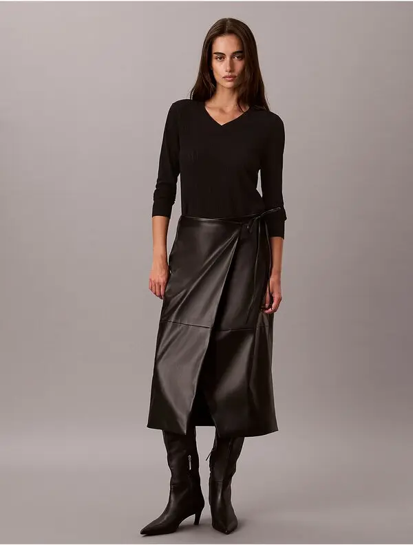 Calvin Klein Pointelle Knit Long Sleeve Top - Black