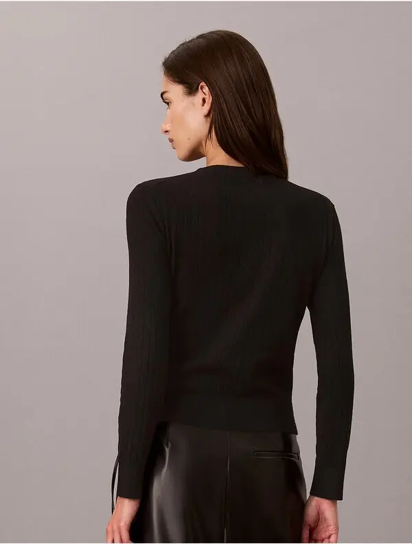 Calvin Klein Pointelle Knit Long Sleeve Top - Black