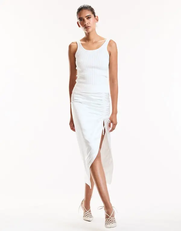 Cynthia Rowley Silk Siren Ruched Midi Skirt - White