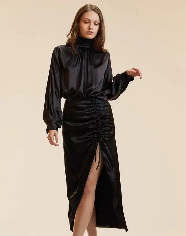 Cynthia Rowley Siren Ruched Skirt - Black