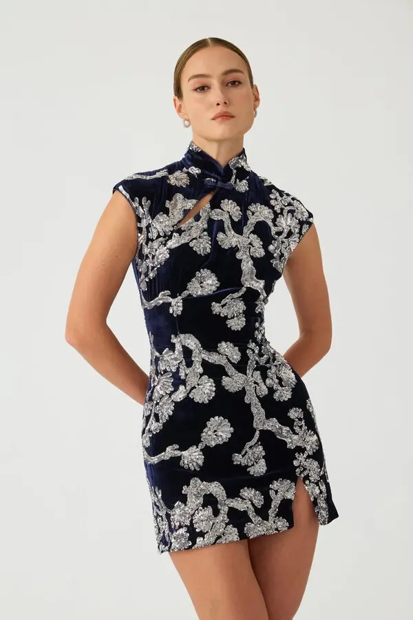 SAU LEE Devon Velvet Mini Dress