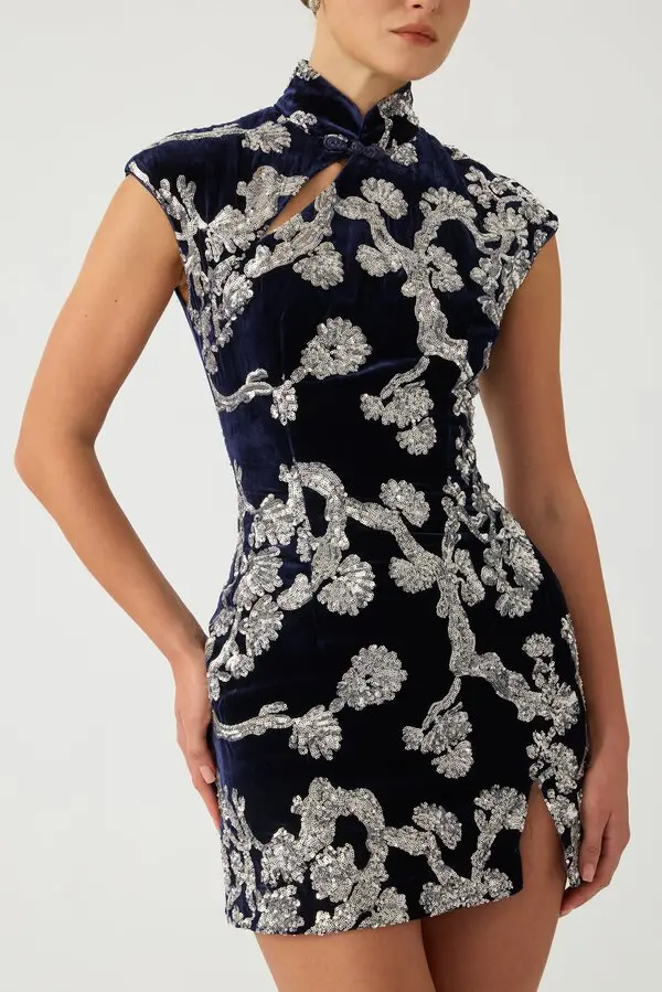 SAU LEE Devon Velvet Mini Dress