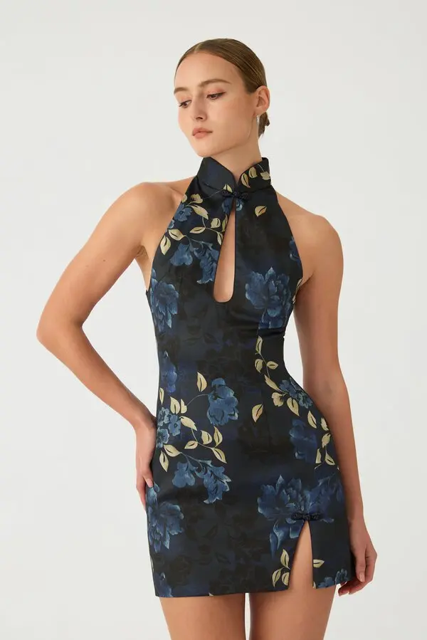SAU LEE Eva Satin Mini Dress - Midnight Blue