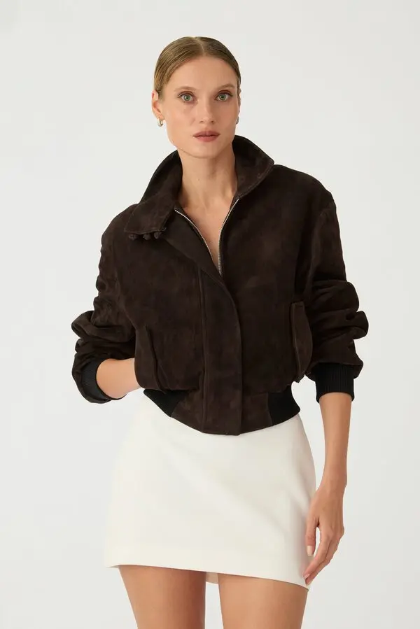 SAU LEE Suede Bomber Jacket