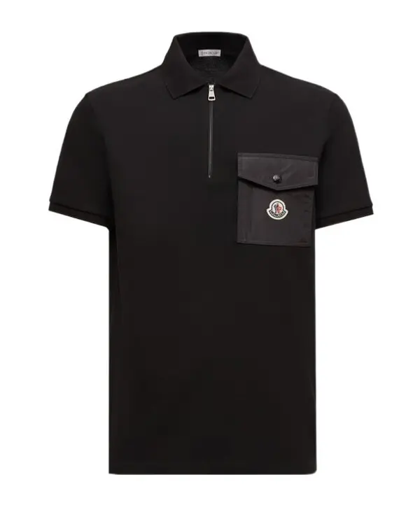 Moncler Logo Patch Zip Detailed Polo Shirt - Black