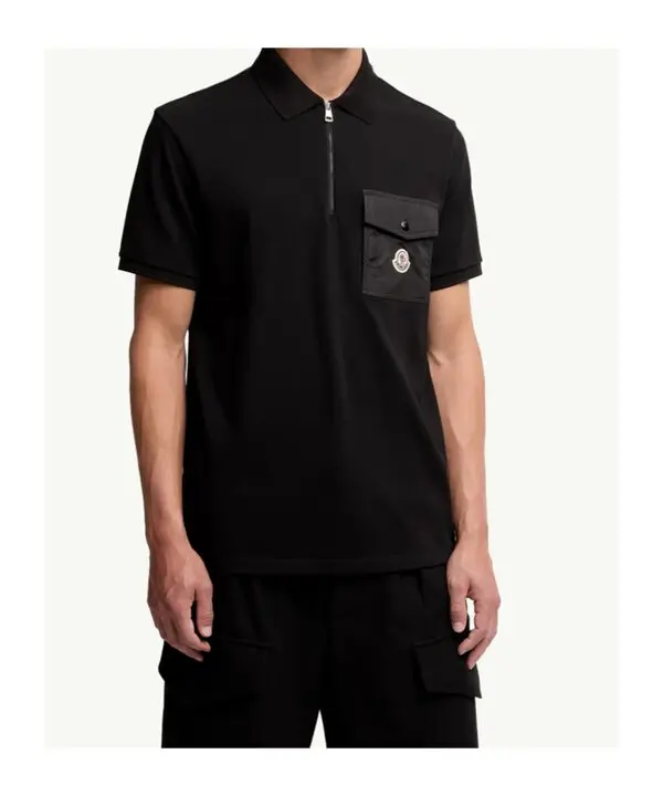Moncler Logo Patch Zip Detailed Polo Shirt - Black