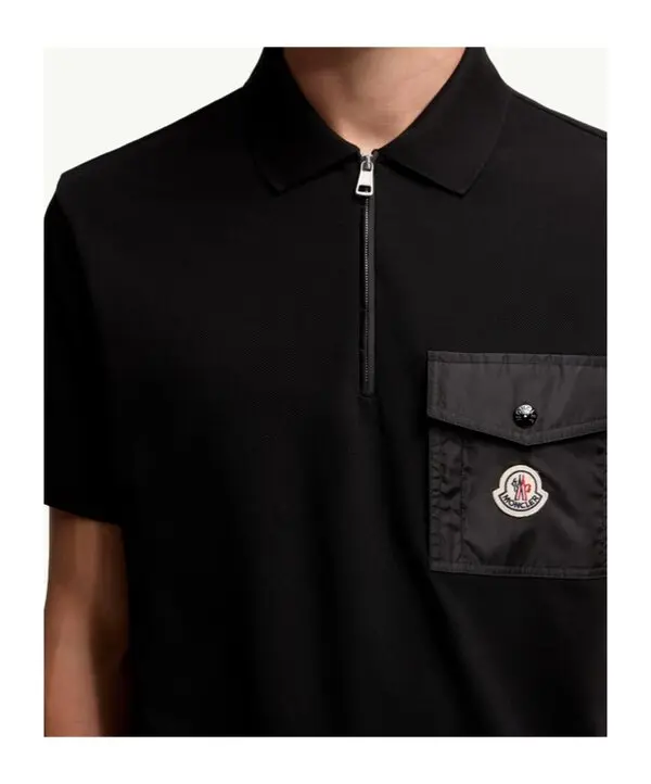 Moncler Logo Patch Zip Detailed Polo Shirt - Black