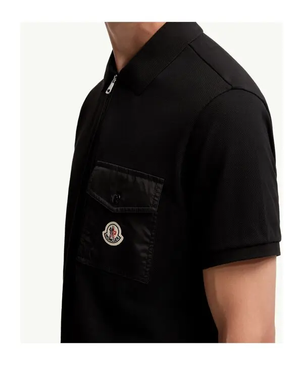 Moncler Logo Patch Zip Detailed Polo Shirt - Black