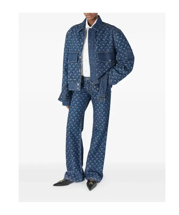 MARINE SERRE Belted Moon-print Denim Jacket