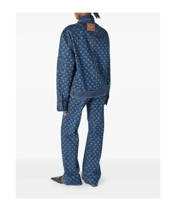MARINE SERRE Belted Moon-print Denim Jacket