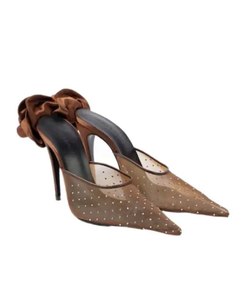Magda Butrym Floral-appliqué Embellished Mesh Mules - Brown