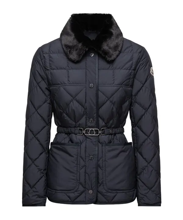 Moncler Cygne Short Down Jacket With Faux Fur Trim