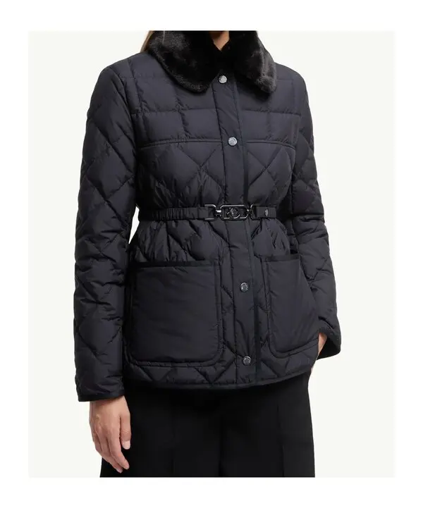 Moncler Cygne Short Down Jacket With Faux Fur Trim