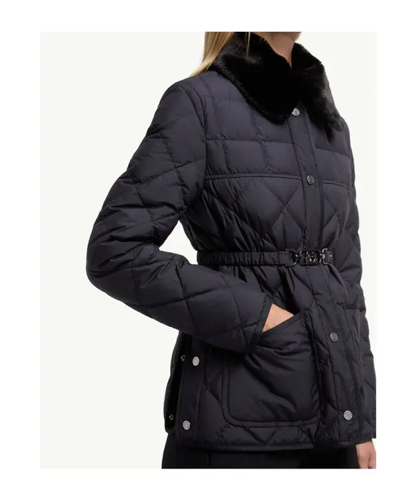 Moncler Cygne Short Down Jacket With Faux Fur Trim
