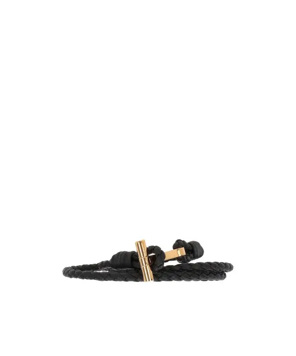 TOM FORD Braided Bracelet With T Plaque - Black