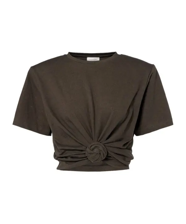 Magda Butrym Gathered Cotton And Silk T-shirt - Grey