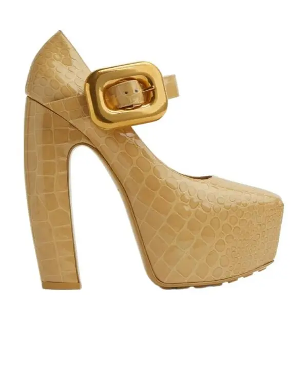 Bottega Veneta Logo Mary Jane Heels - Brown