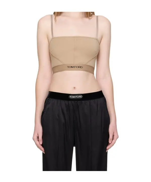 TOM FORD Straight Neckline Jacquard Logo Crop Top - Tan
