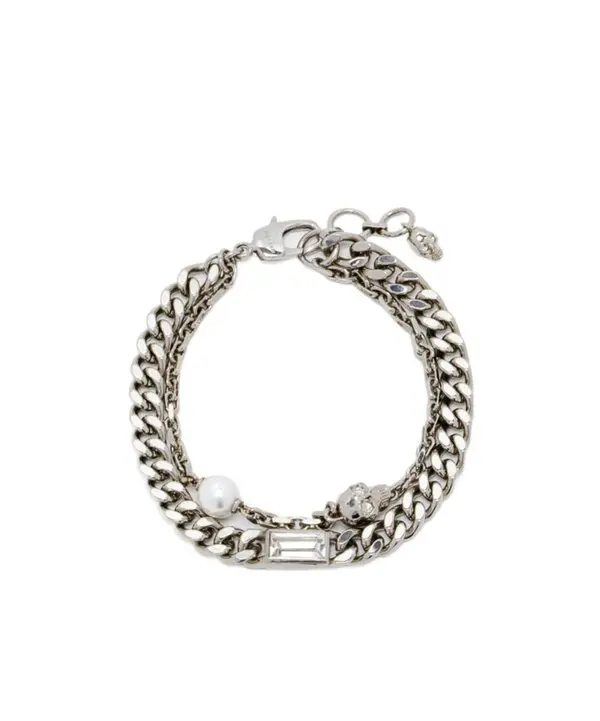 Alexander McQueen Skull Embellished Layered Chain Bracelet - Palladium