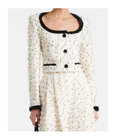 Nina Ricci Polka-dot Fringed Wool-blend Tweed Jacket