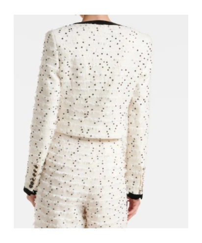 Nina Ricci Polka-dot Fringed Wool-blend Tweed Jacket