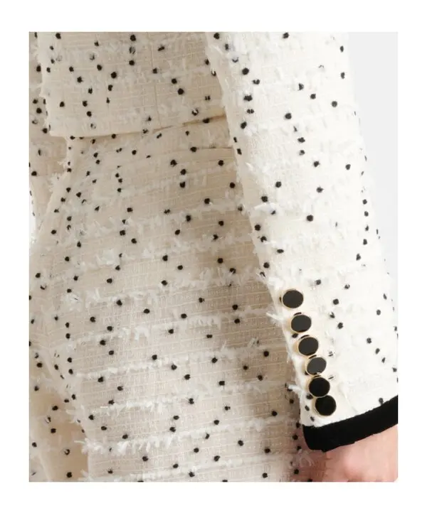Nina Ricci Polka-dot Fringed Wool-blend Tweed Jacket