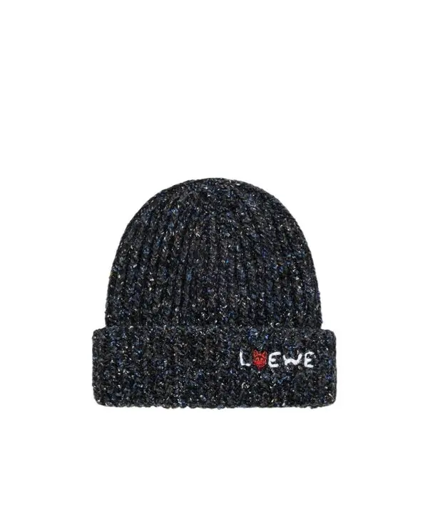 Loewe Wool, Silk And Alpaca Blend Knitted Beanie - Black