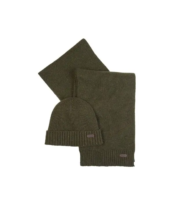 Barbour Logo Knitted Beanie And Scarf Combination