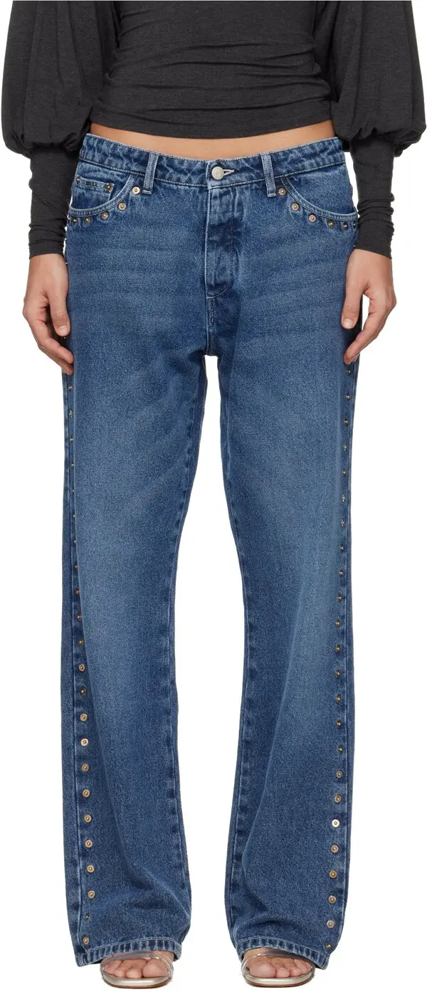 Paloma Wool Studded Straight-leg Denim Pants - Crowd Blue