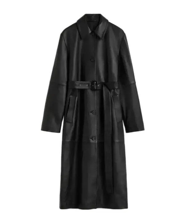 TOTEME Button-up Belted Leather Overcoat