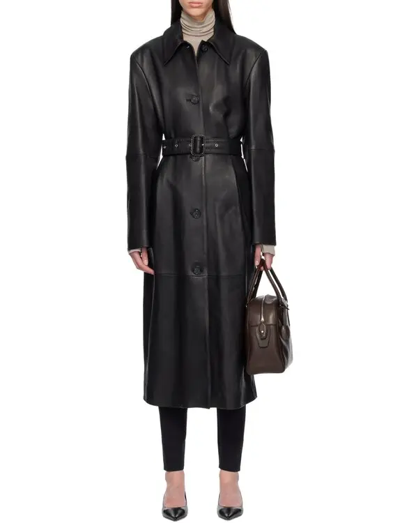 TOTEME Button-up Belted Leather Overcoat