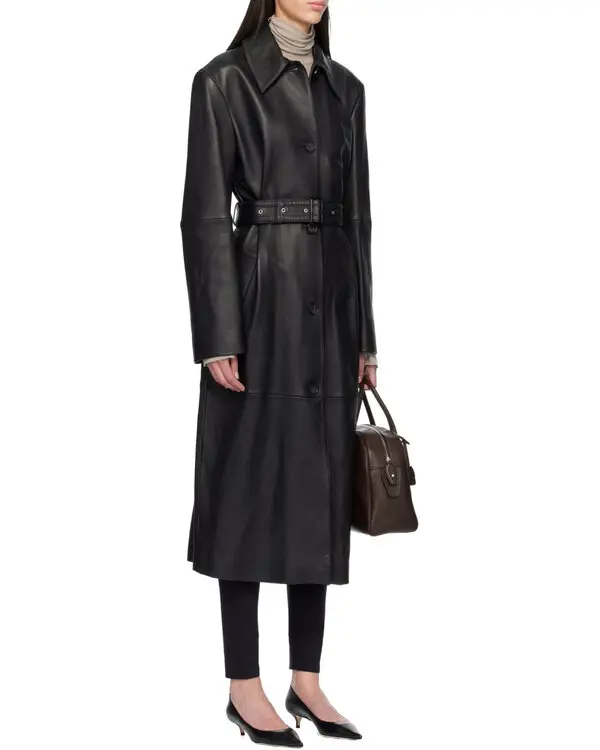 TOTEME Button-up Belted Leather Overcoat