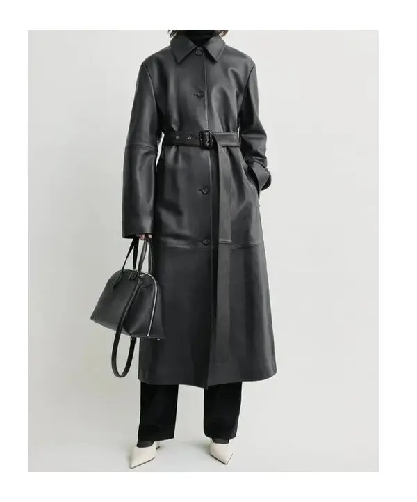 TOTEME Button-up Belted Leather Overcoat