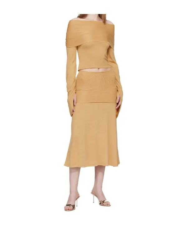 AYA MUSE Ribbed Rylin Skirt - Saffron