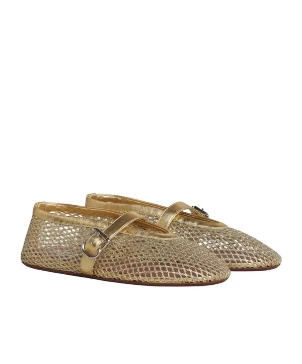 Alaïa Buckle Detailed Fishnet Ballet Flats - Nude