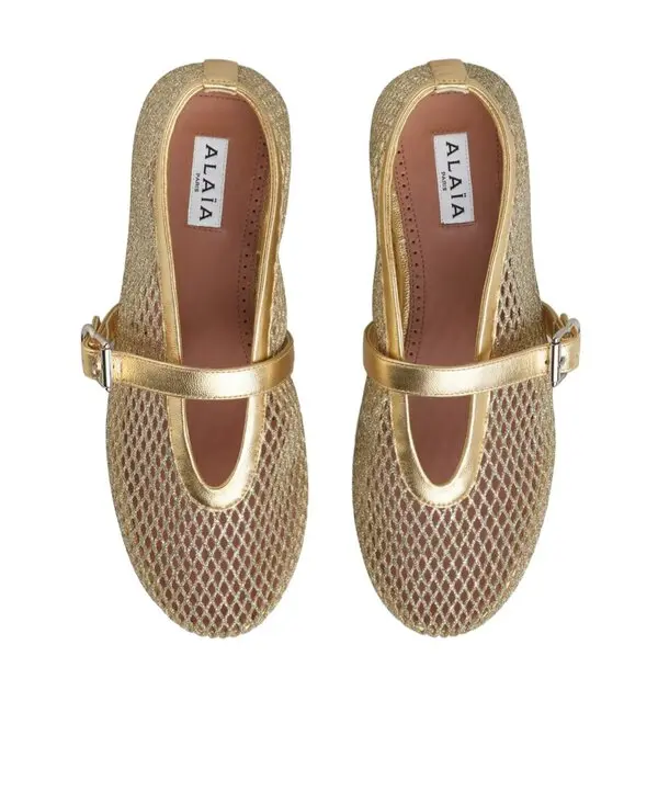 Alaïa Buckle Detailed Fishnet Ballet Flats - Nude