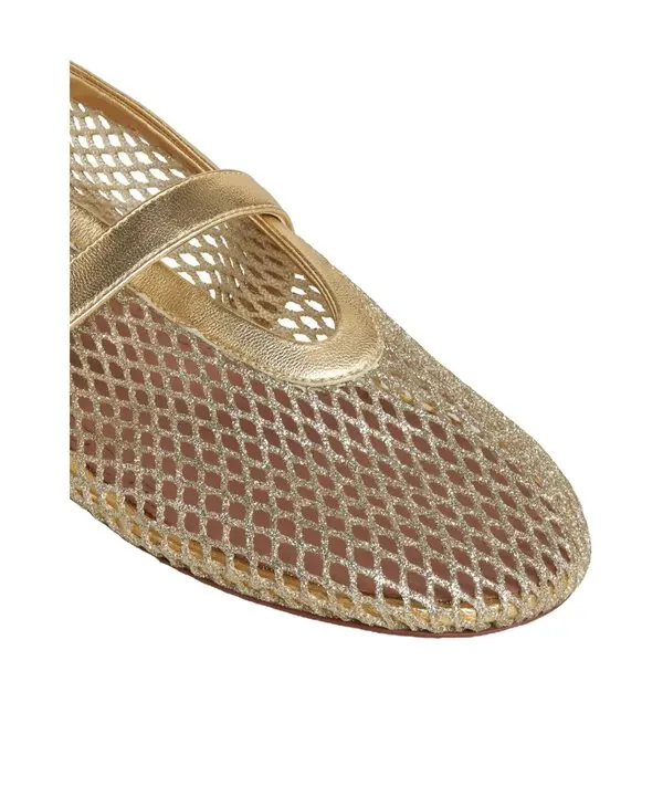 Alaïa Buckle Detailed Fishnet Ballet Flats - Nude