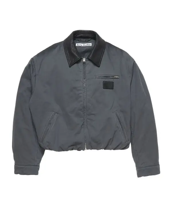 Acne Studios Bomber Jacket With Leather Collar - Gray