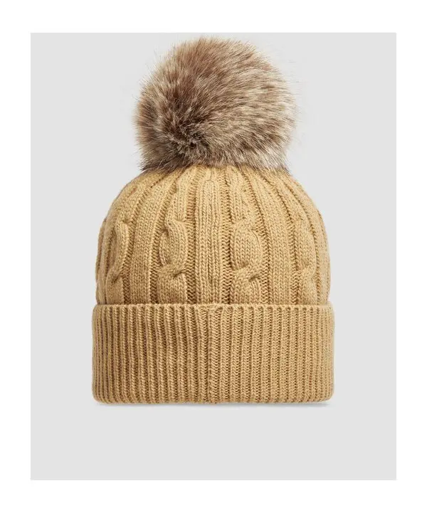 Moncler Wool Cashmere Beanie With Faux Fur Pom Pom