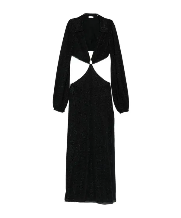 Oseree Metallic Long-sleeved Cut-out Dress