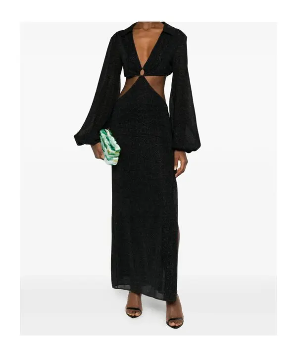 Oseree Metallic Long-sleeved Cut-out Dress
