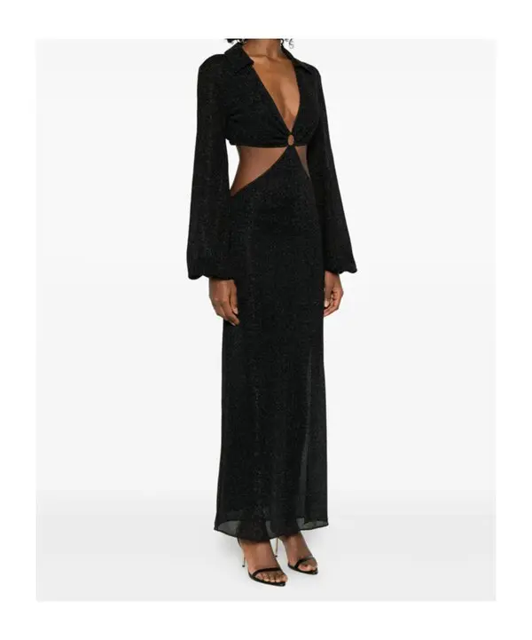 Oseree Metallic Long-sleeved Cut-out Dress