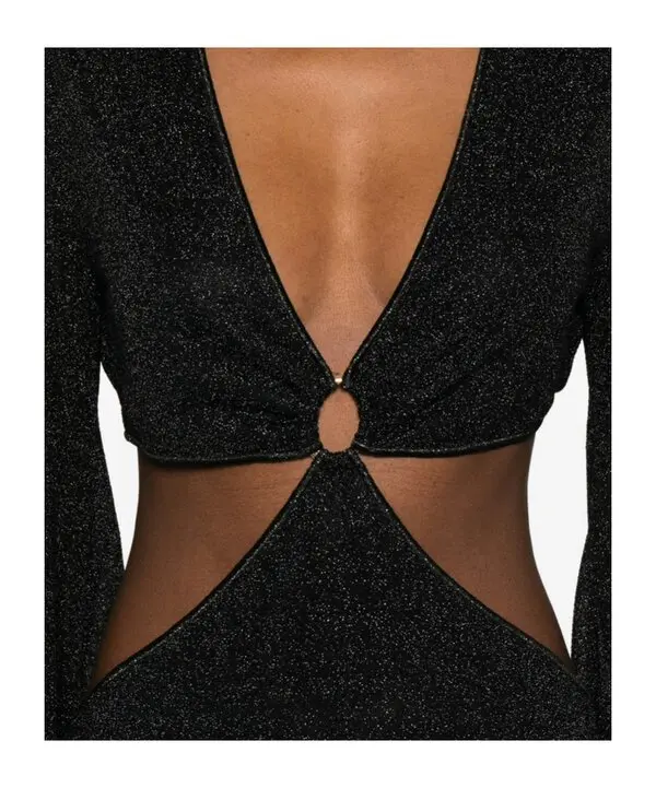 Oseree Metallic Long-sleeved Cut-out Dress