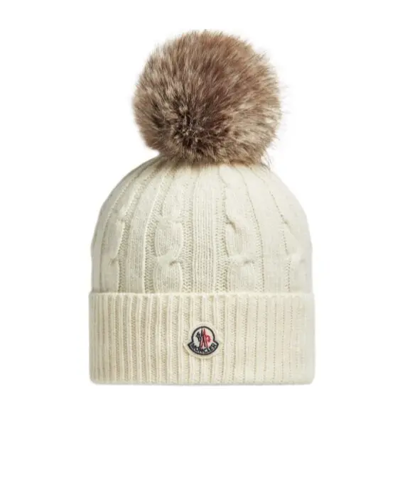 Moncler Logo Patch Pompom Detailed Beanie - White