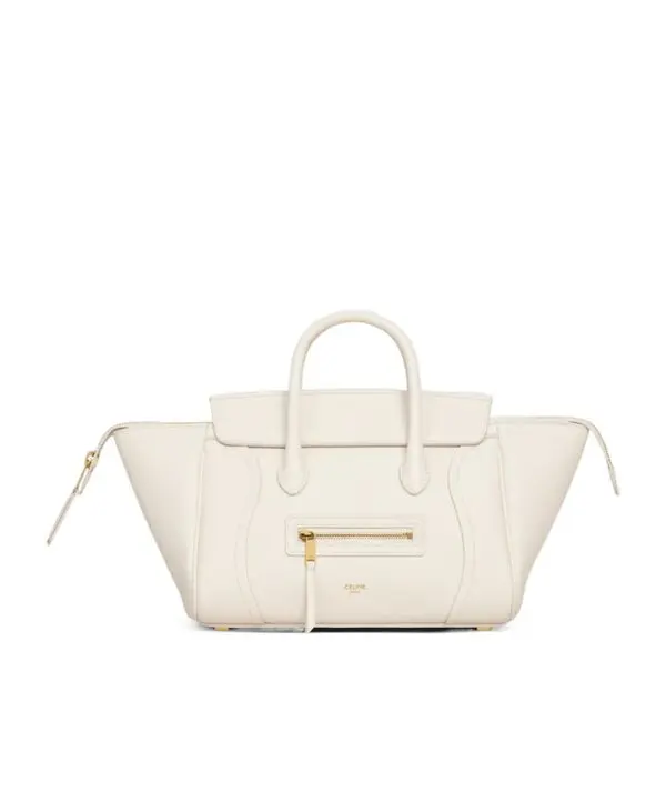 Celine Little Luggage Handbag In Grained Calfskin - White