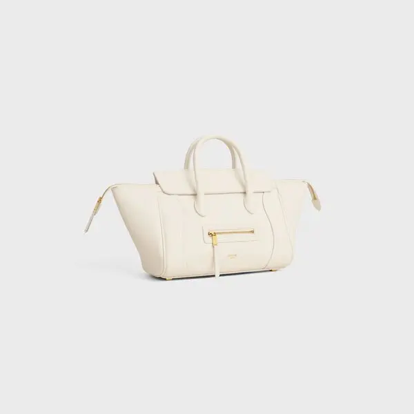Celine Little Luggage Handbag In Grained Calfskin - White