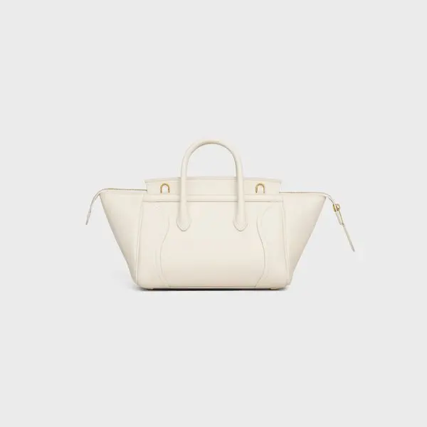 Celine Little Luggage Handbag In Grained Calfskin - White