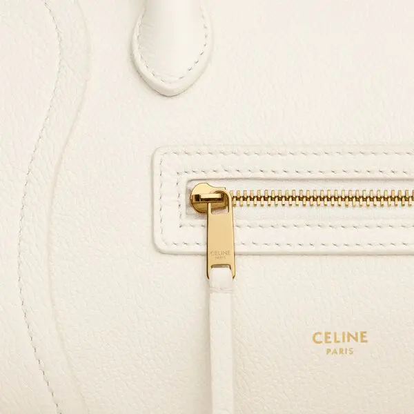 Celine Little Luggage Handbag In Grained Calfskin - White